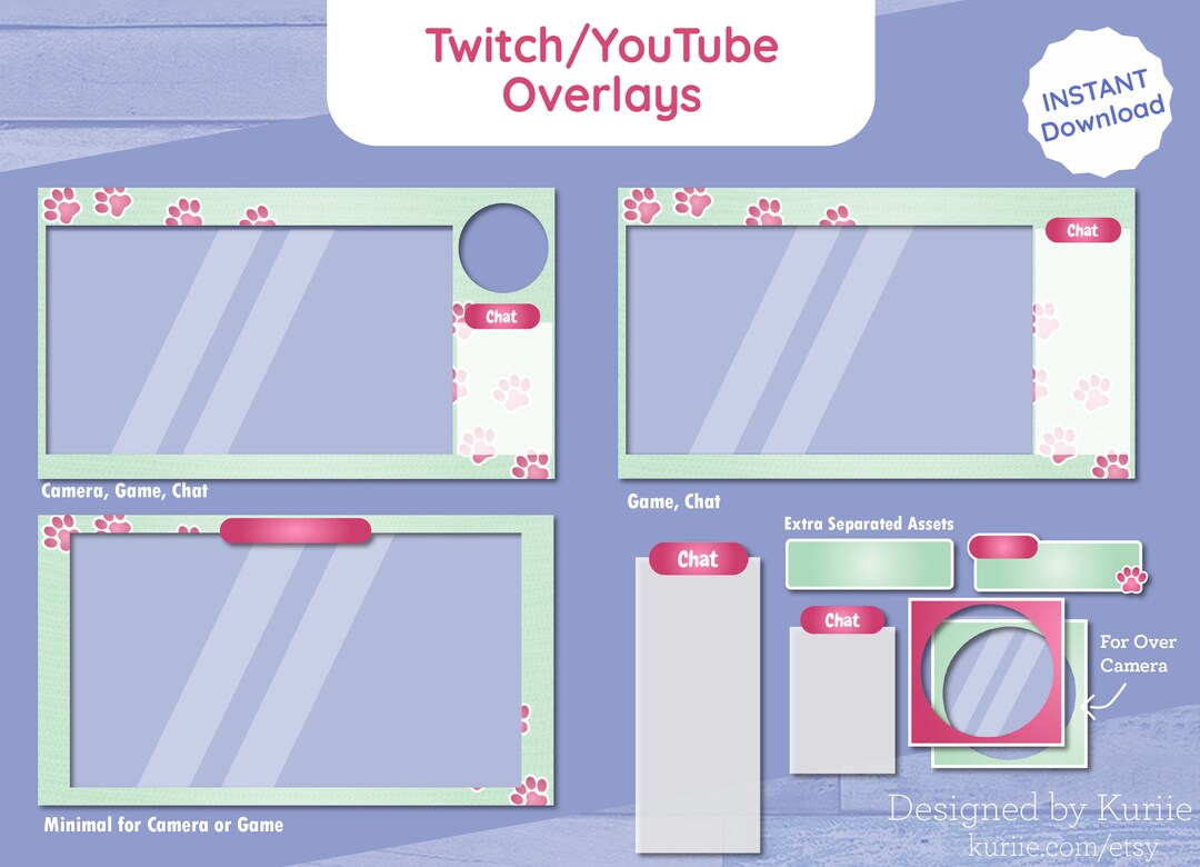 Kitty Cat Paws Overlays - Cute/kawaii (pink & Green) - INSTANT DOWNLOAD ...