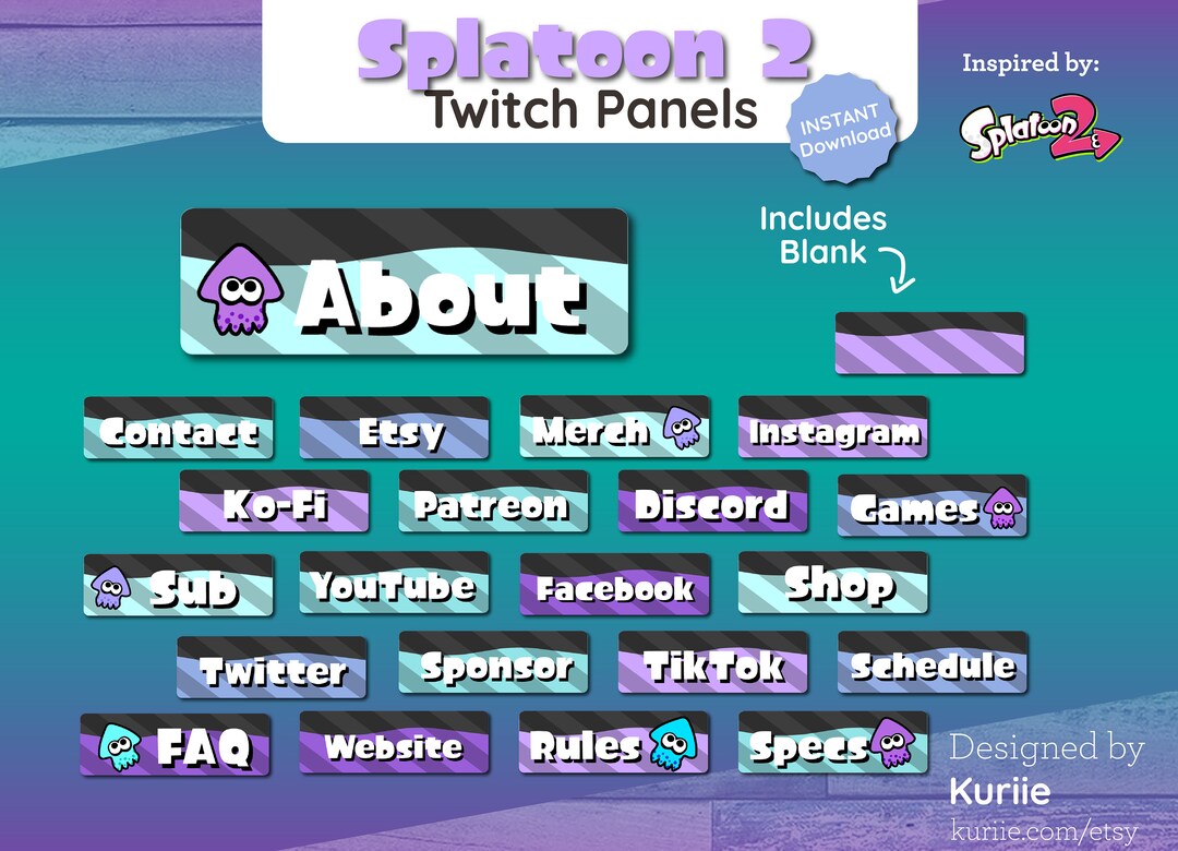 22 Splatoon 2 Style Twitch Panels (squid Kids) - INSTANT DOWNLOAD! - Etsy