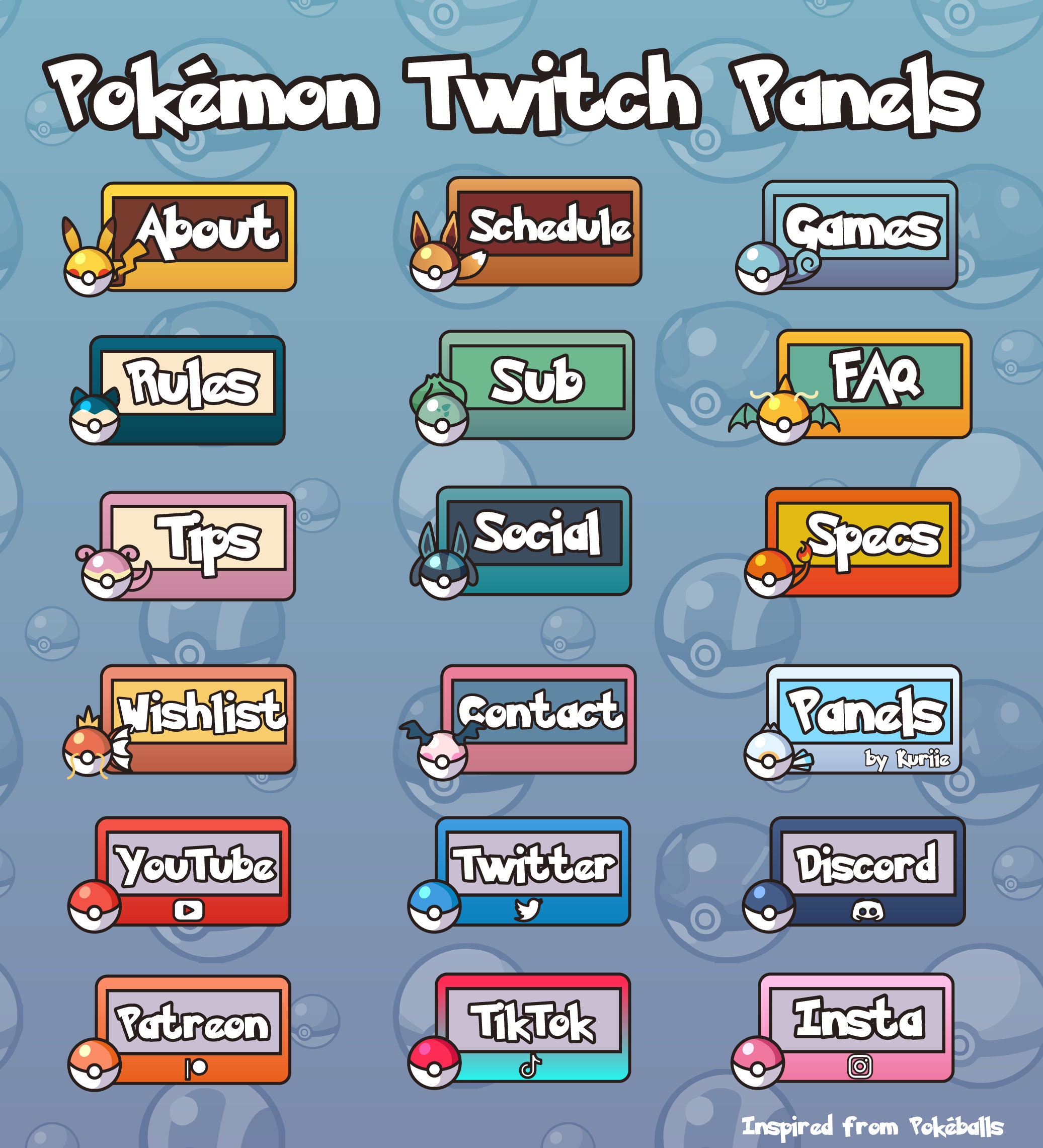 21 Pokémon Style Twitch Panels (pokeball) - INSTANT DOWNLOAD! - Etsy