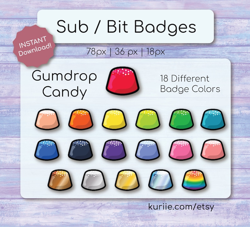 18 Gumdrop Candy Sub / Bit Badges - INSTANT DOWNLOAD! - Etsy