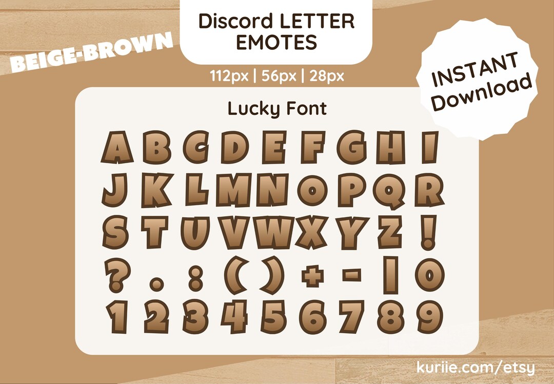 45 Discord LETTER & Number Emotes - Beige Brown Lucky Design - INSTANT ...
