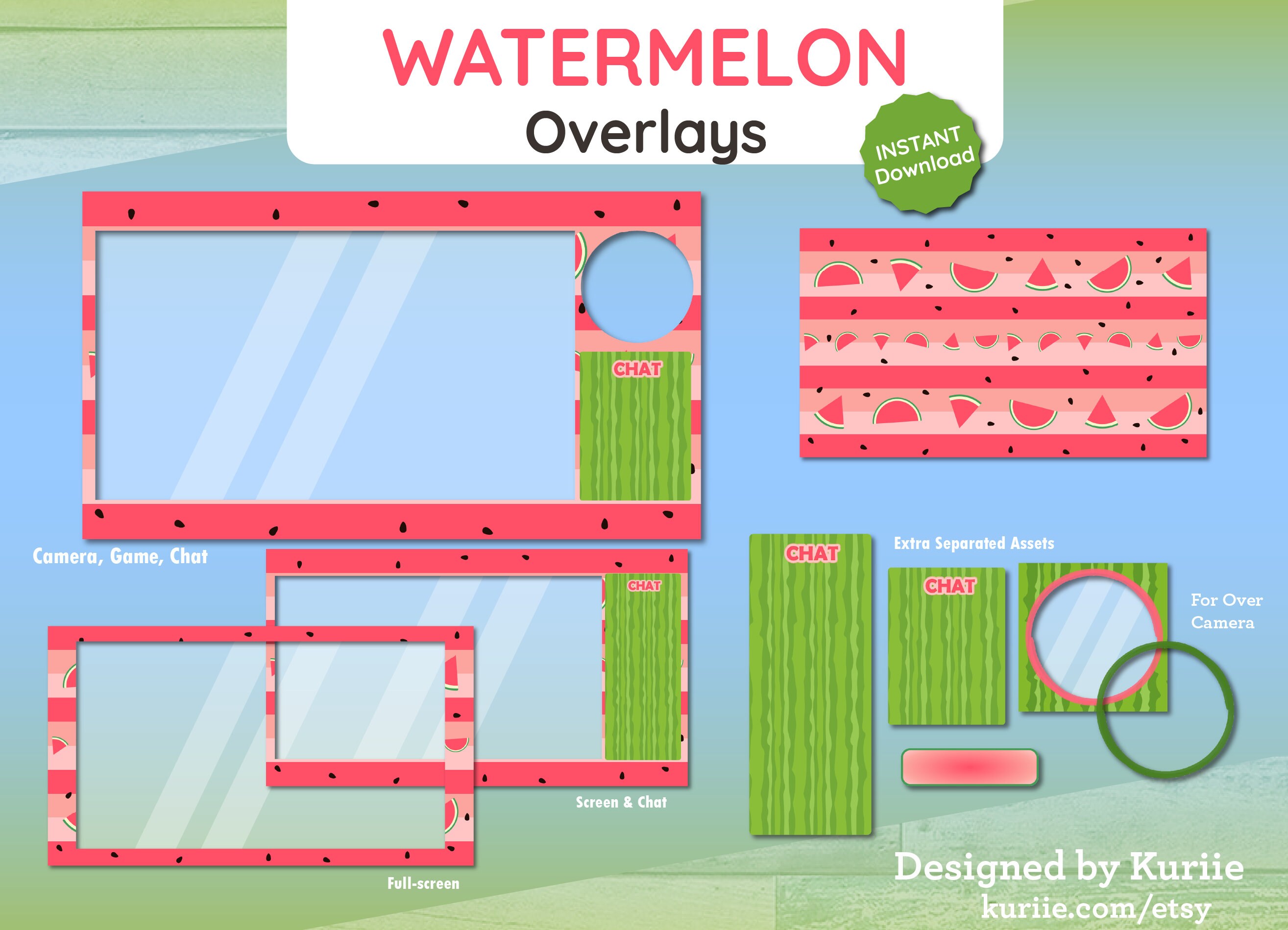 Watermelon Themed Stream Overlays (& Extra Assets) | for Twitch ...