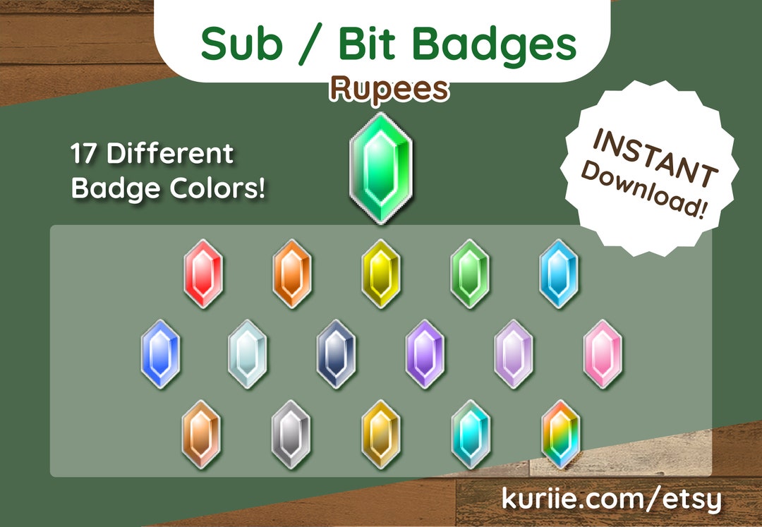 17 Rupee Sub / Bit Badges - INSTANT DOWNLOAD! Inspired by the Legend of Zelda - Etsy