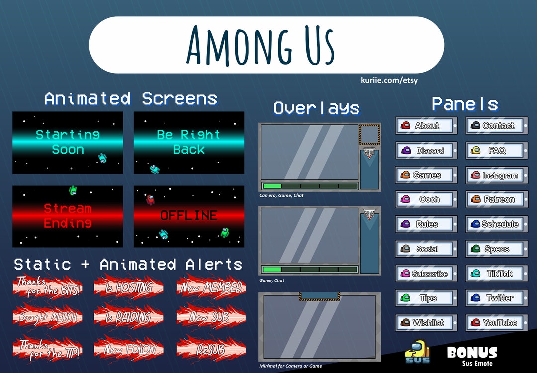 Among Us Stream Overlay Package | Animated Screens | Overlays | Panels | Animated Alerts ...