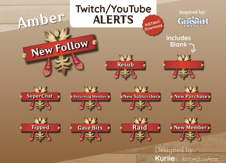 12 Amber Genshin Impact Inspired Static Alerts | for Twitch, Youtube ...