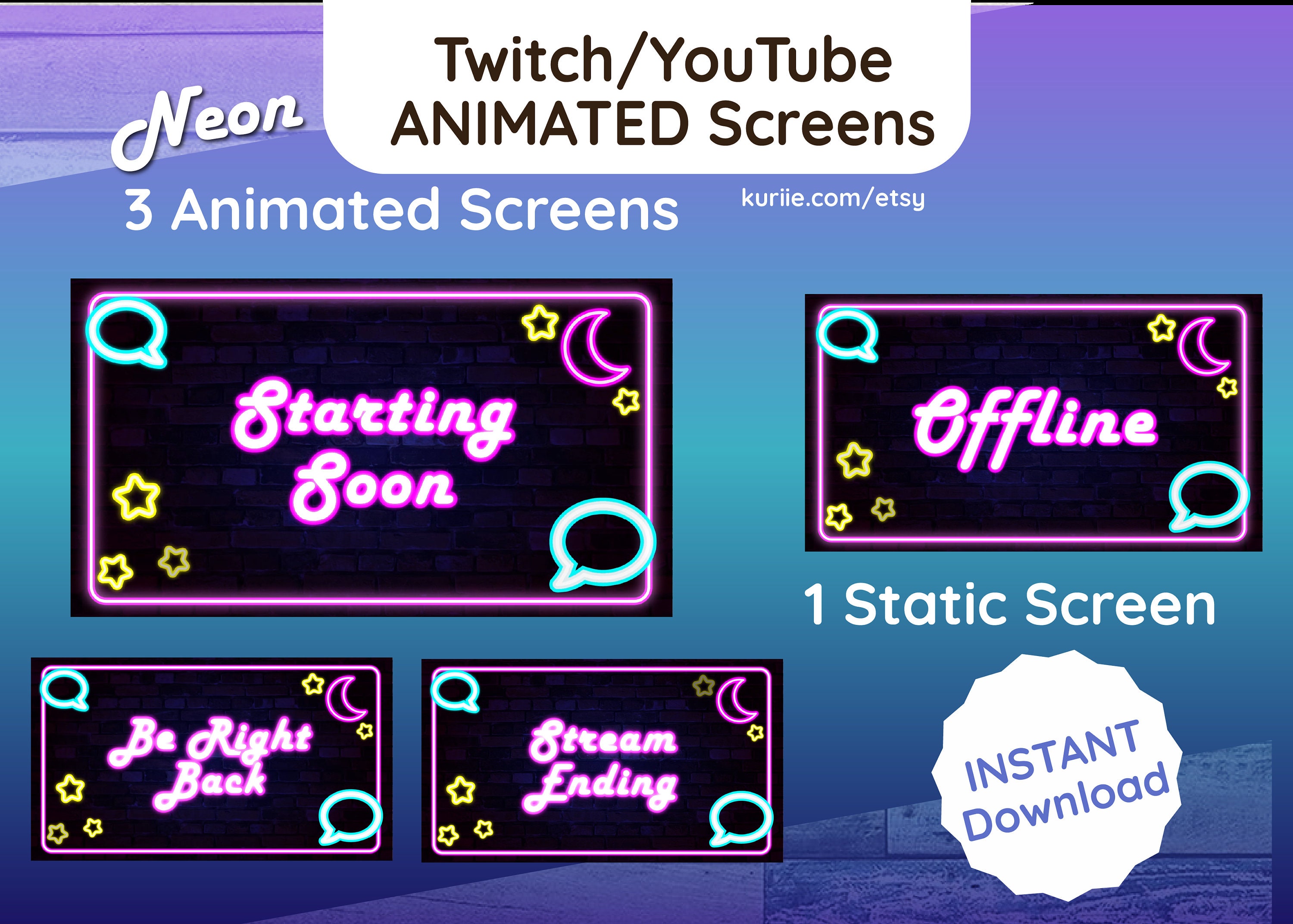 Neon Animated Screens for Livestreams + 1 Static Offline Screen ...
