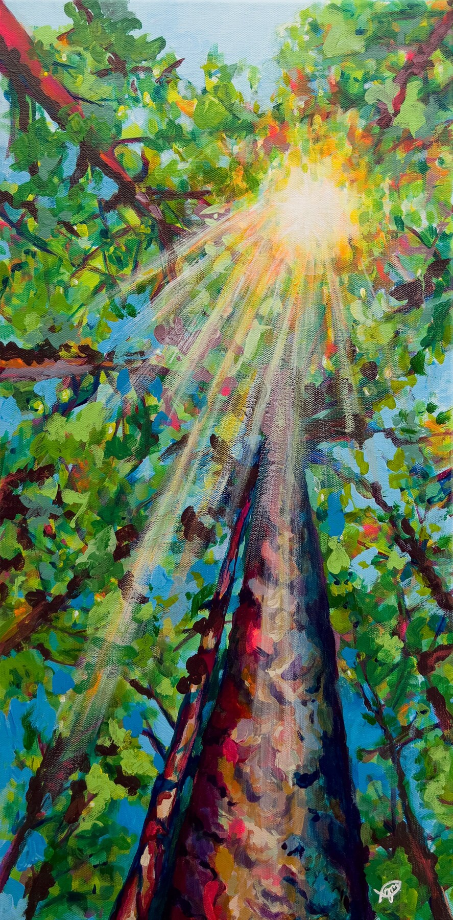 Colorful Trees Looking up Print | Sun Rays Burst Vibrant Art - Etsy