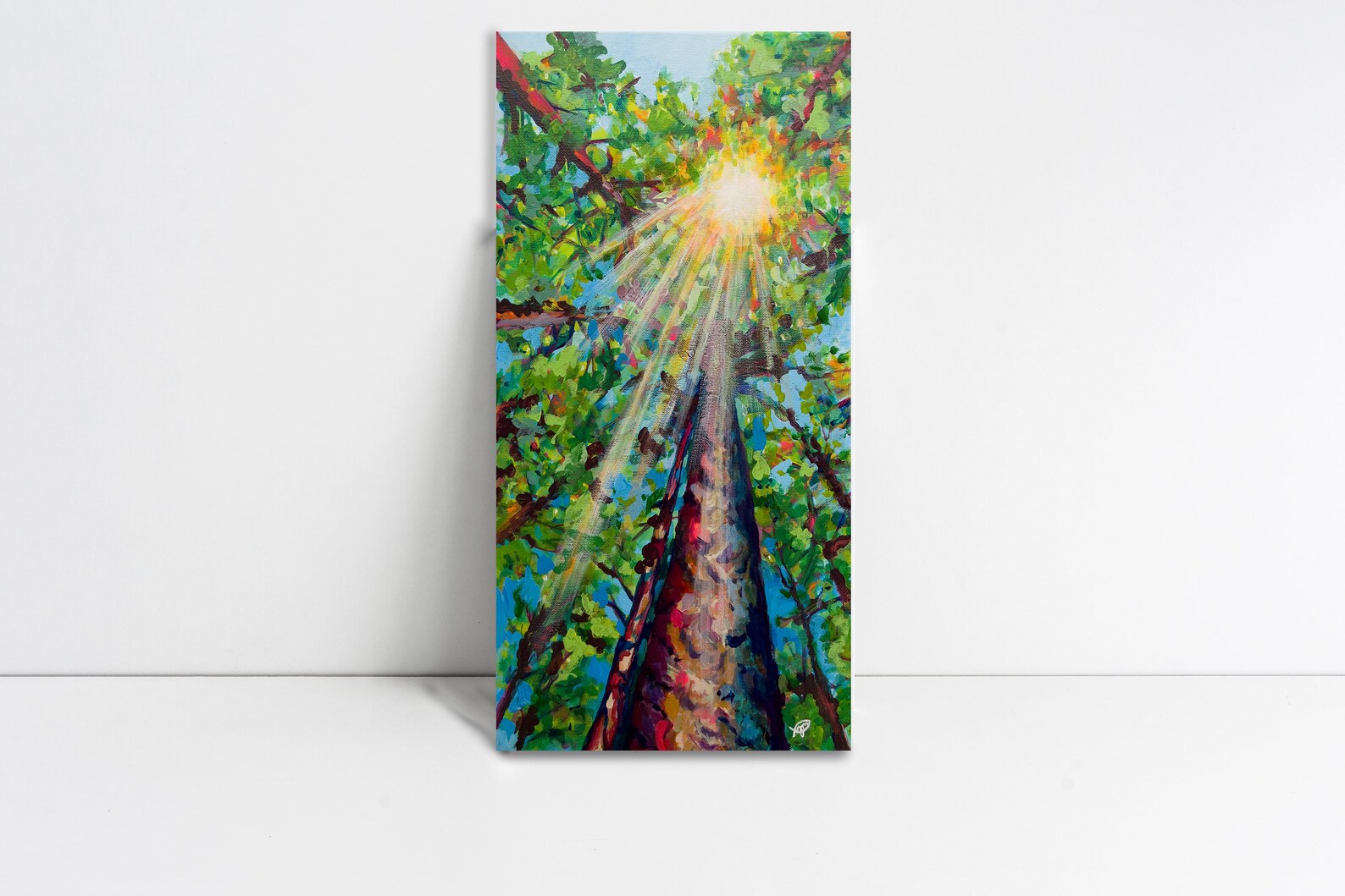 Colorful Trees Looking up Print | Sun Rays Burst Vibrant Art - Etsy