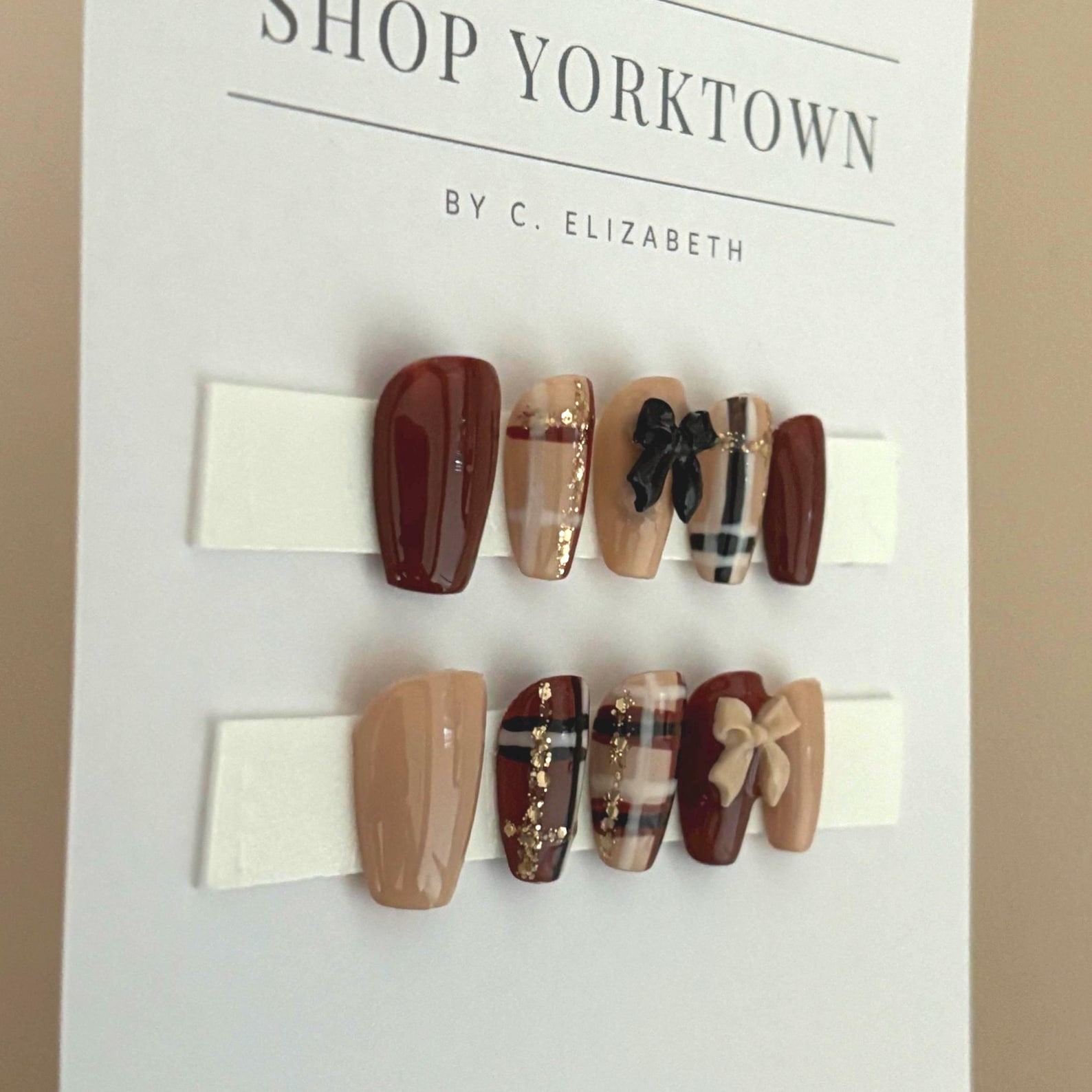 Preppy Plaid Press-on Nails – Hand-painted Luxury Nail Set With Bows ...
