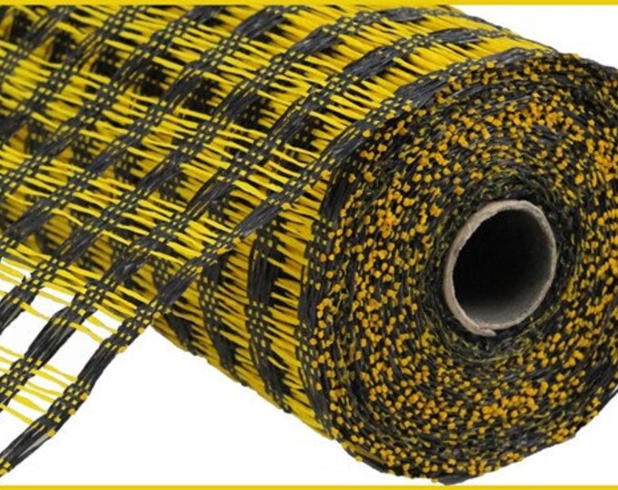 10 Black and Yellow Poly Burlap Check Mesh, Poly Burlap for Flower ...