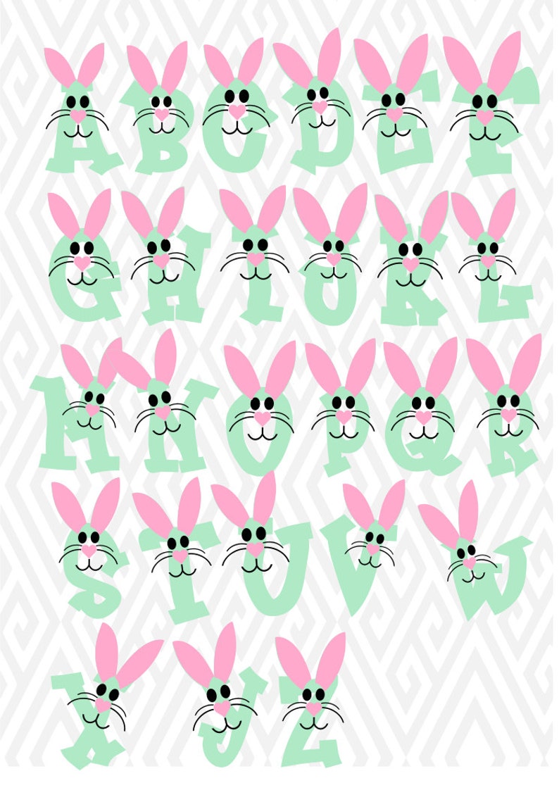 Easter Bunny Alphabet A Z SVG DXF PNG Eps Ai and Pdf - Etsy