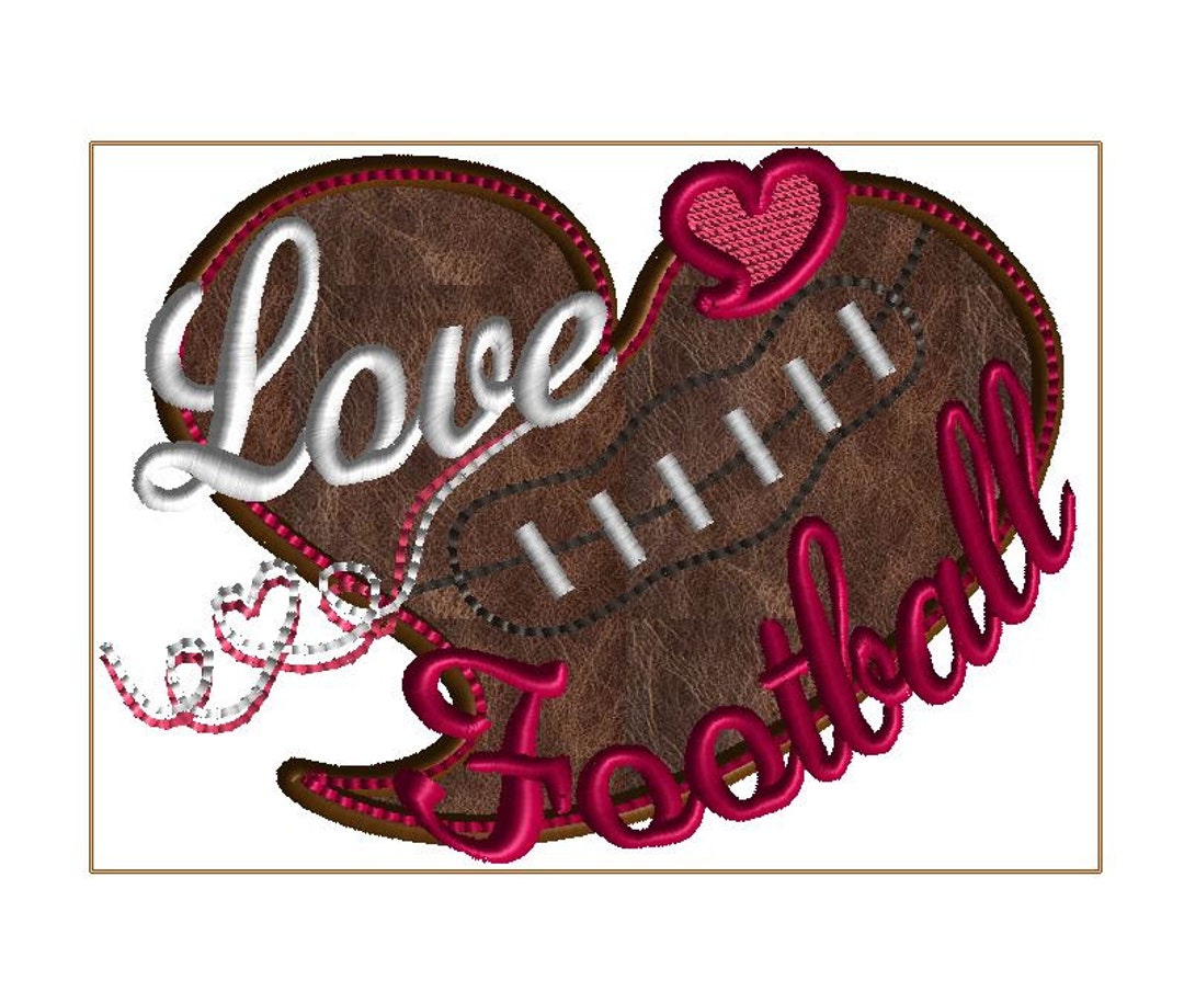 5x7 Adorable LOVE FOOTBALL HEART Applique Design for Embroidery Machine ...