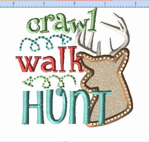 CRAWL WALK HUNT Embroidery Design to Fit 4x4 Hoop. Cute Deer Head ...