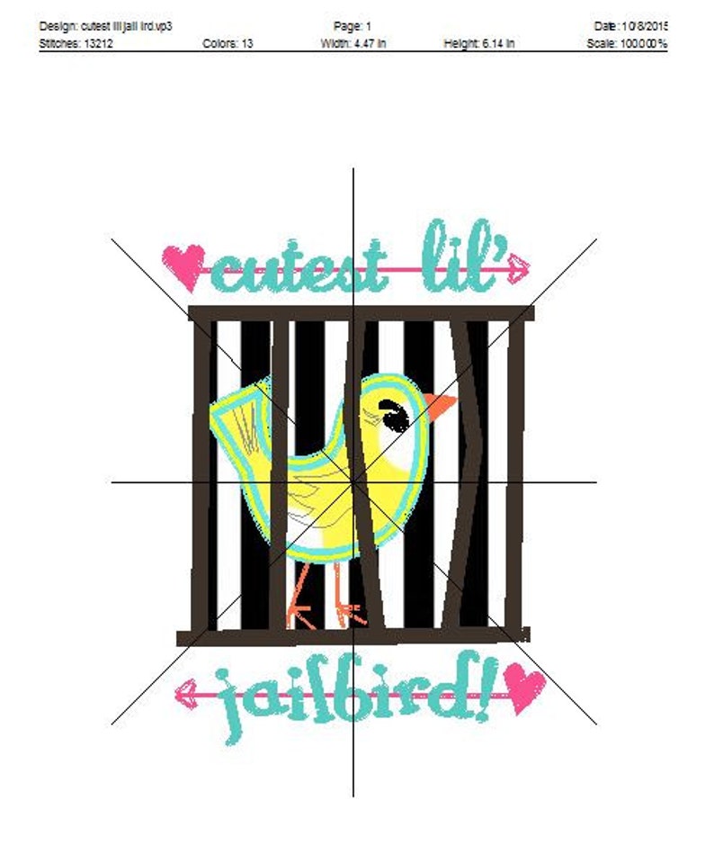 5x7 CUTEST LIL JAILBIRD Halloween Costume Embroidery Design. Applique ...