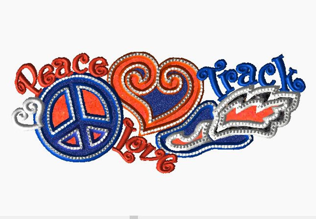 6x10 Hoop PEACE LOVE TRACK and Field Embroidery Design, Applique Works ...