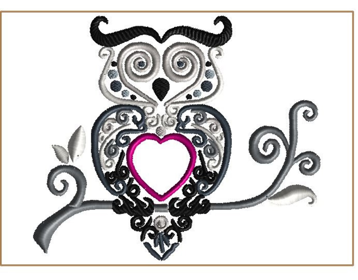 5x7 SWIRLY OWL Embroidery Design, Satin and Weave Fill. Machine ...