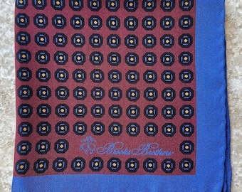 Vintage BROOKS BROTHERS Red & Blue Ancient Madder Silk Pocket Square | 17" X 17" | Made in ...