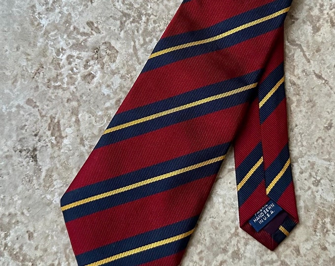 Vintage LANDS END Red & Navy Blue Regimental Striped Silk Repp Tie | Ivy League Trad - Etsy