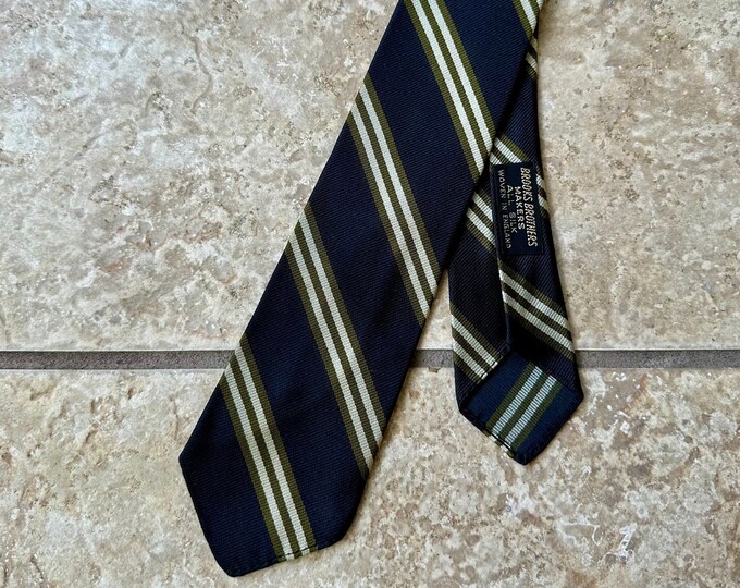 1960s BROOKS BROTHERS Navy Blue & Olive Green Regimental Striped Silk Repp Tie | Untipped Ivy ...