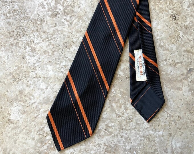 1960s PRINCETON Black & Orange Regimental Striped Silk Repp Tie ...