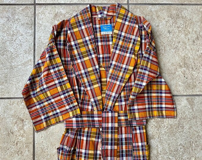 Deadstock 1960s Orange Plaid Bleeding Madras Shaving Robe | One Size ...
