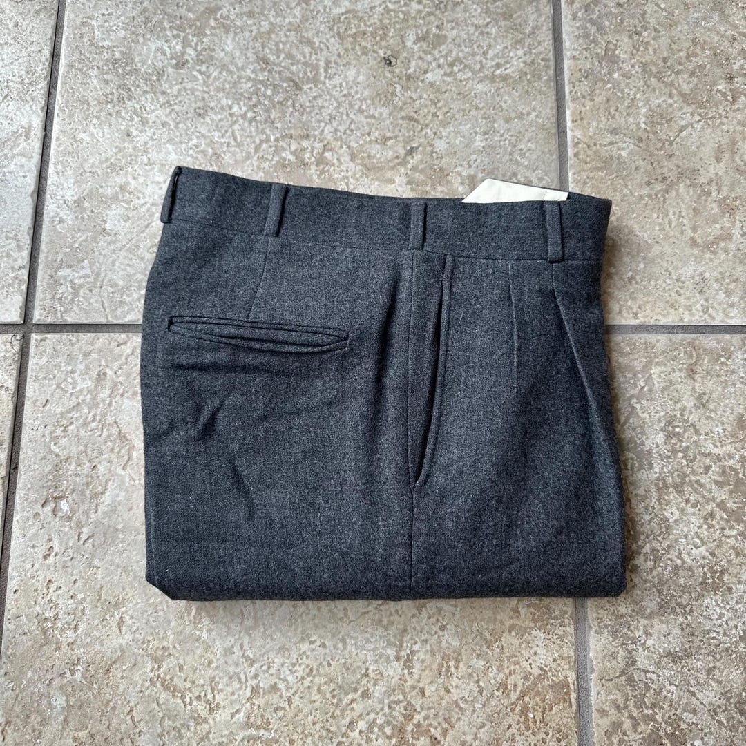 Vintage BROOKS BROTHERS Dark Gray Flannel Wool Pleated Trousers | 28 X ...