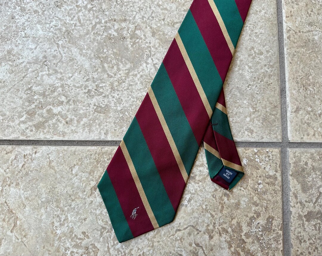 Vintage POLO RALPH LAUREN Red & Green Regimental Striped Silk Repp Tie Ivy League Trad - Etsy