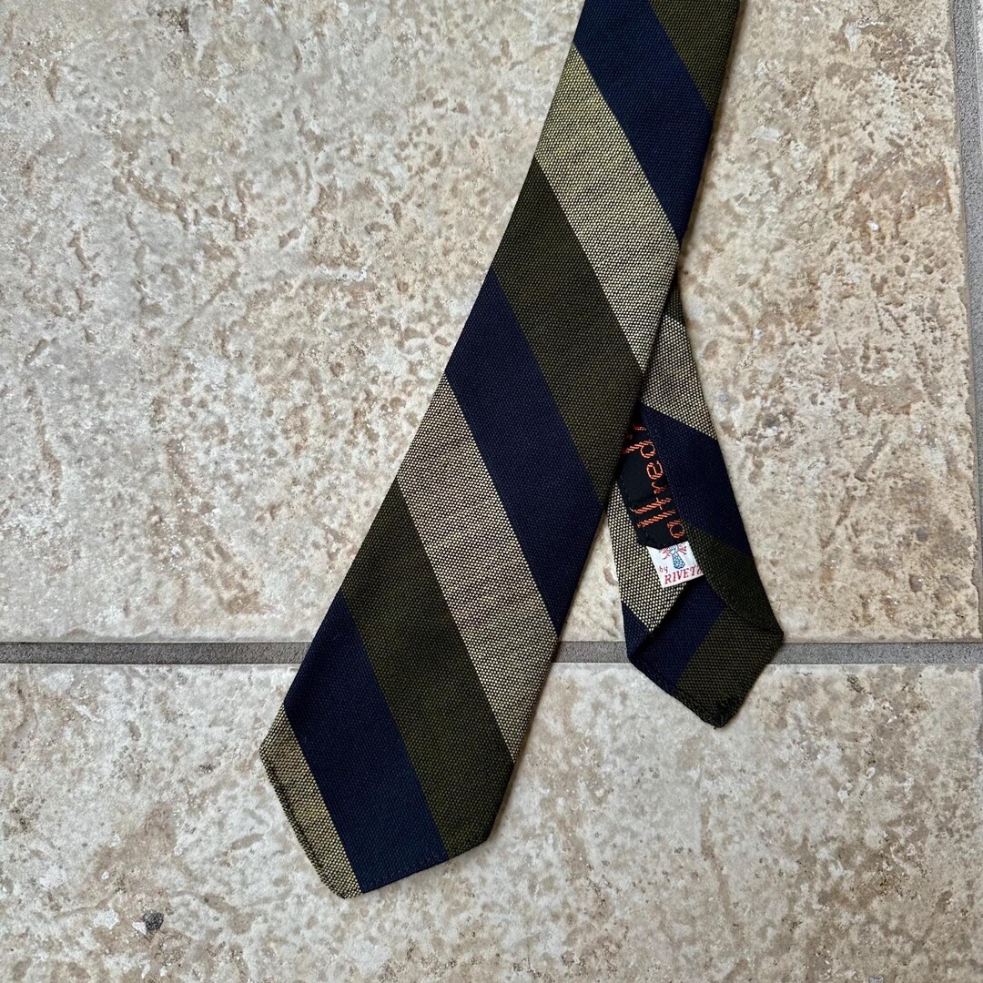 Deadstock 1960s Olive Green Block Striped Wool Tie | Untipped Ivy ...