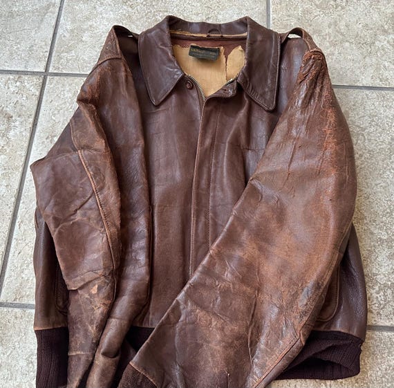 1940s MONTGOMERY WARD Brown A-2 Style Leather Jacket … - Gem