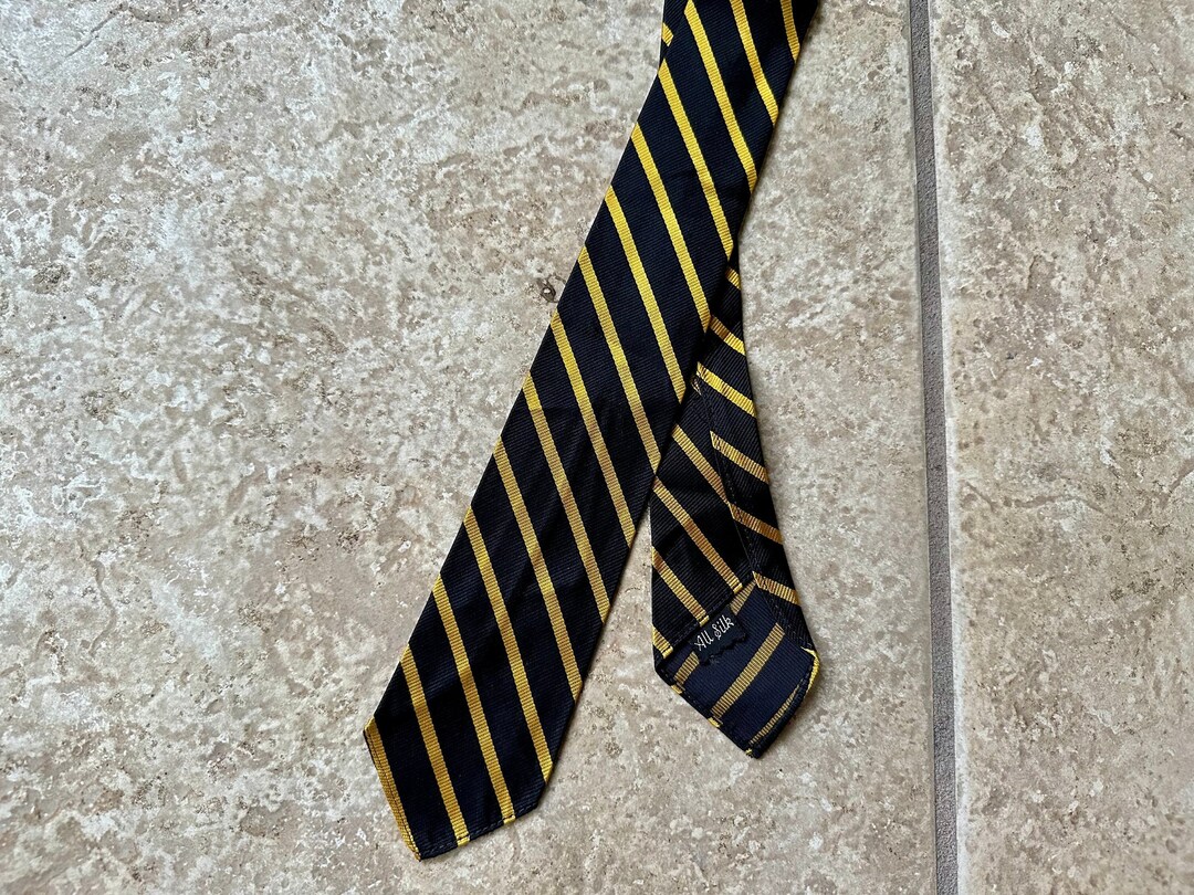 1960s Yellow & Black Regimental Striped Silk Repp Tie | Ivy League Trad ...