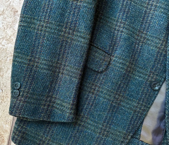 1960s Blue Plaid Tweed Wool Sack Sport Coat | 42 43 R… - Gem