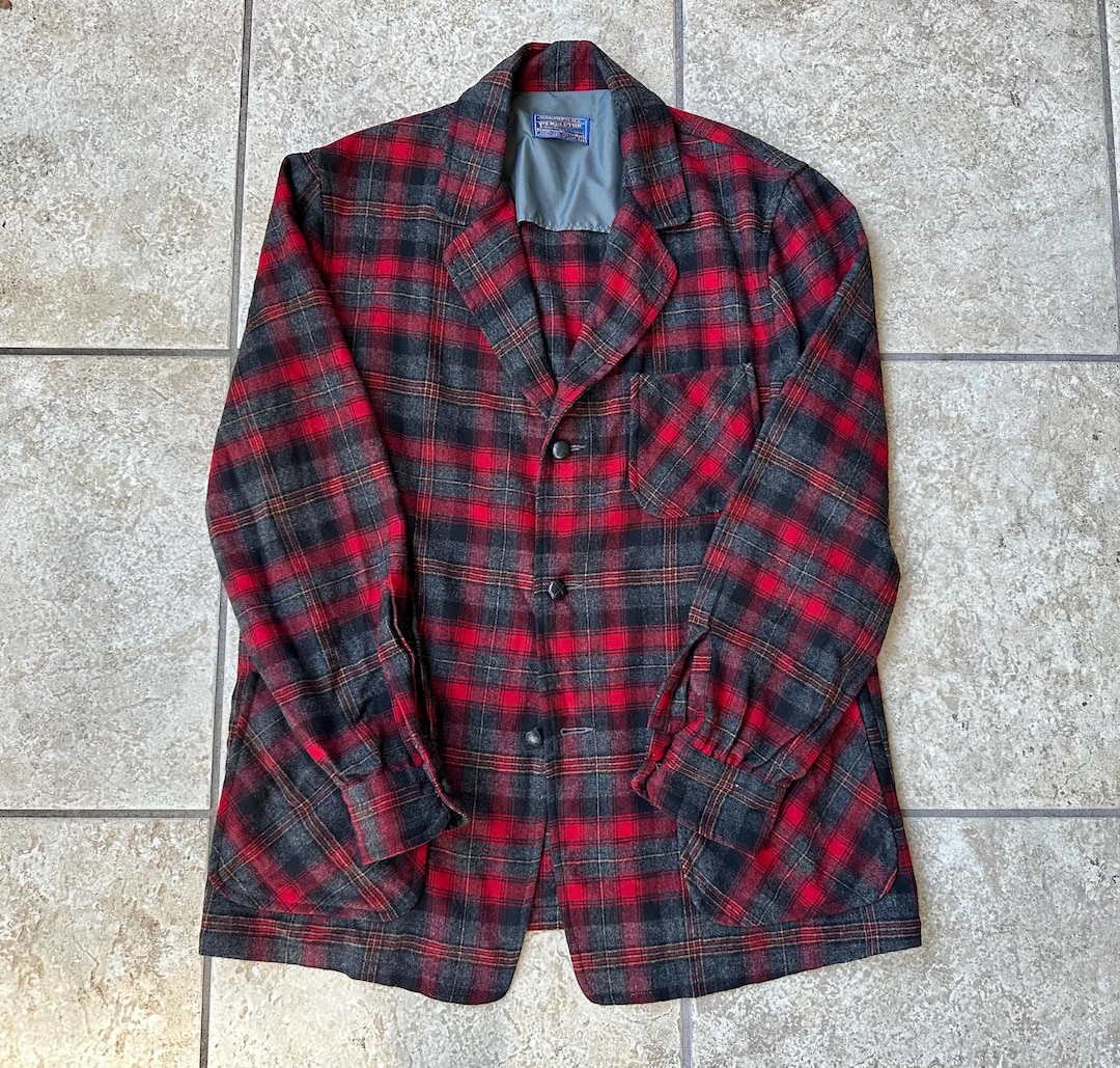 1960s PENDLETON Red Plaid Tweed Wool Topster Jacket | Medium | 3-button ...