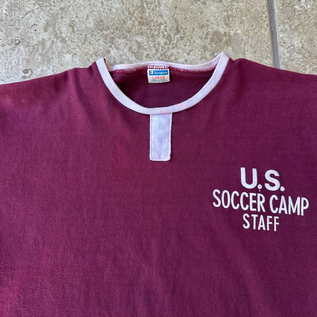 1970s CHAMPION Maroon Cotton Ringer T-shirt | Small | U.S. Soccer Camp ...