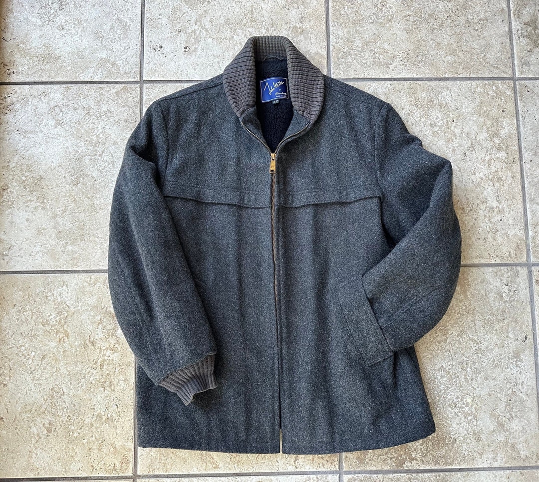 1970s Dark Gray Tweed Wool Clicker Coat W/ Pile Lining | Size 42 | John ...
