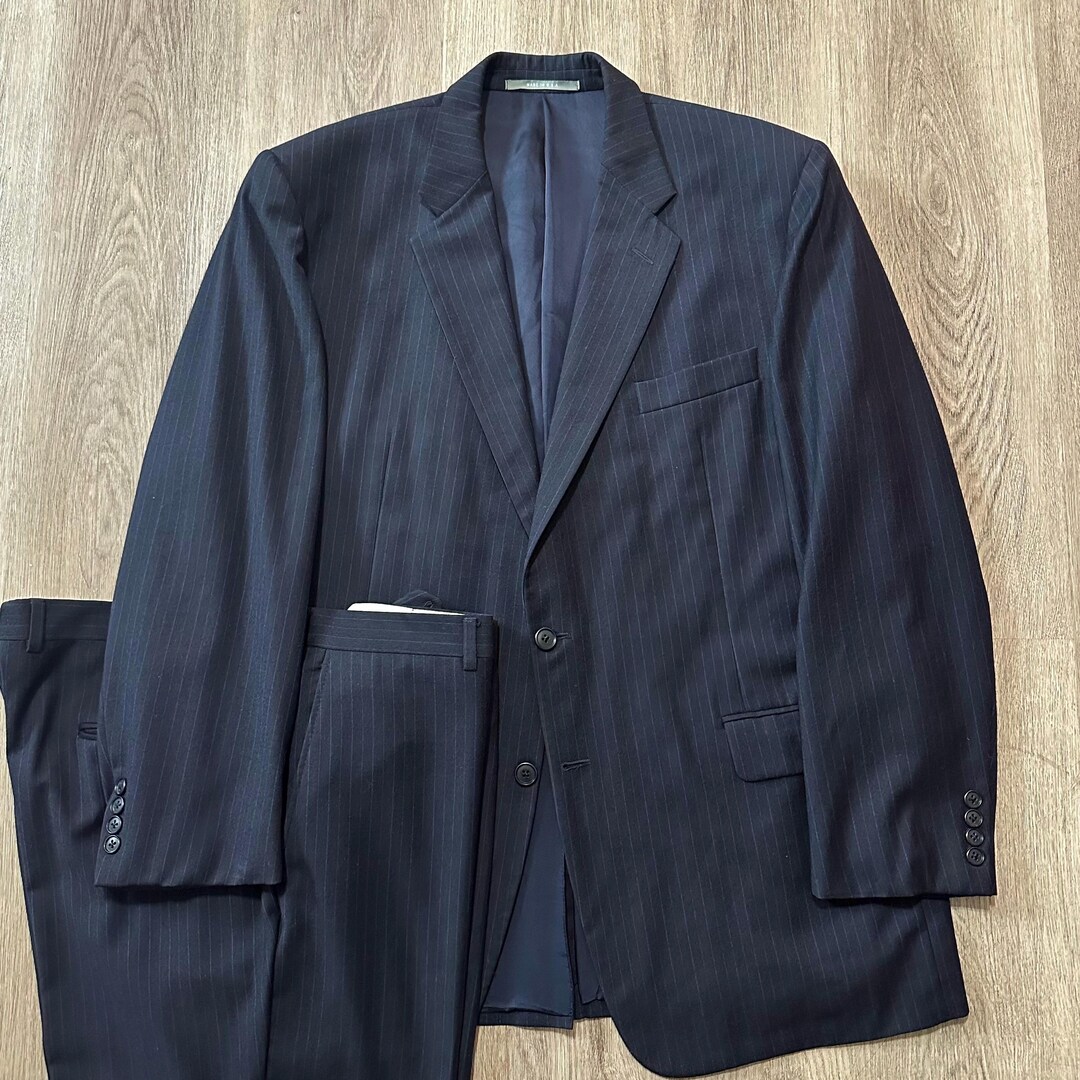 Vintage HICKEY FREEMAN Dark Blue Pinstripe Flannel Wool Suit | 44 ...