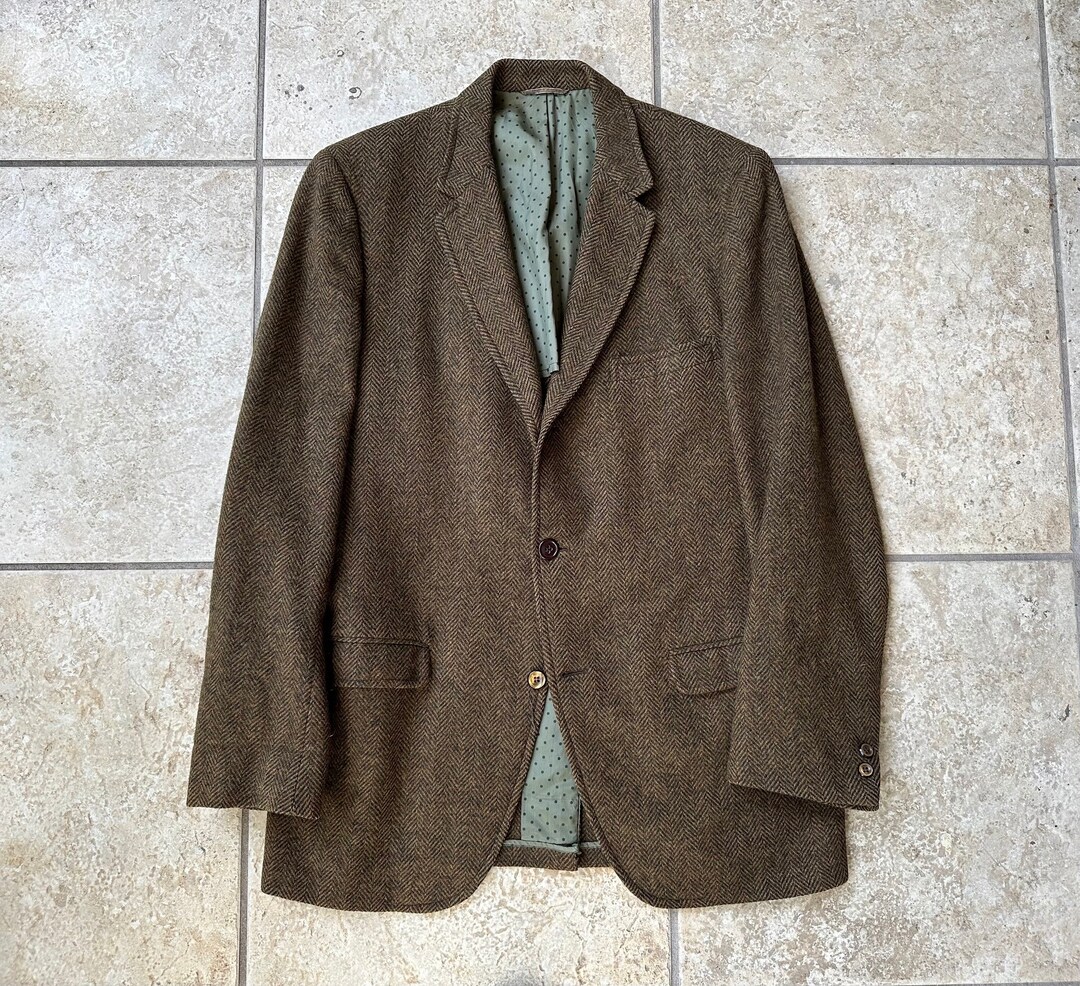 1960s Brown Herringbone Tweed Wool Sack Sport Coat 39 40 Regular / Long ...