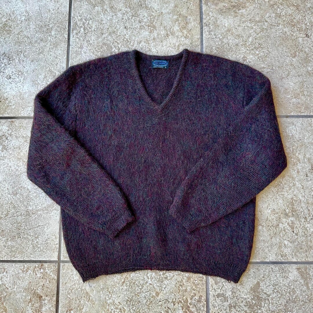 1960s Red & Green Shaggy Mohair Wool V-neck Sweater | Large | CITATION ...