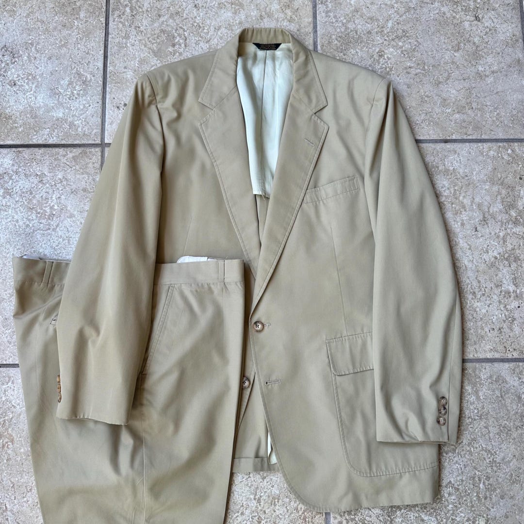 Vintage CORBIN Khaki Poplin Cotton Suit | 45 46 Long | 2-button Jacket ...