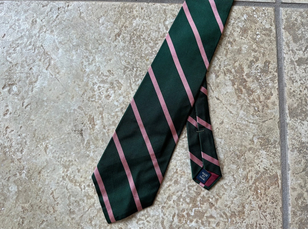 Vintage POLO RALPH LAUREN Green & Pink Regimental Striped Silk Repp Tie Ivy League Trad - Etsy