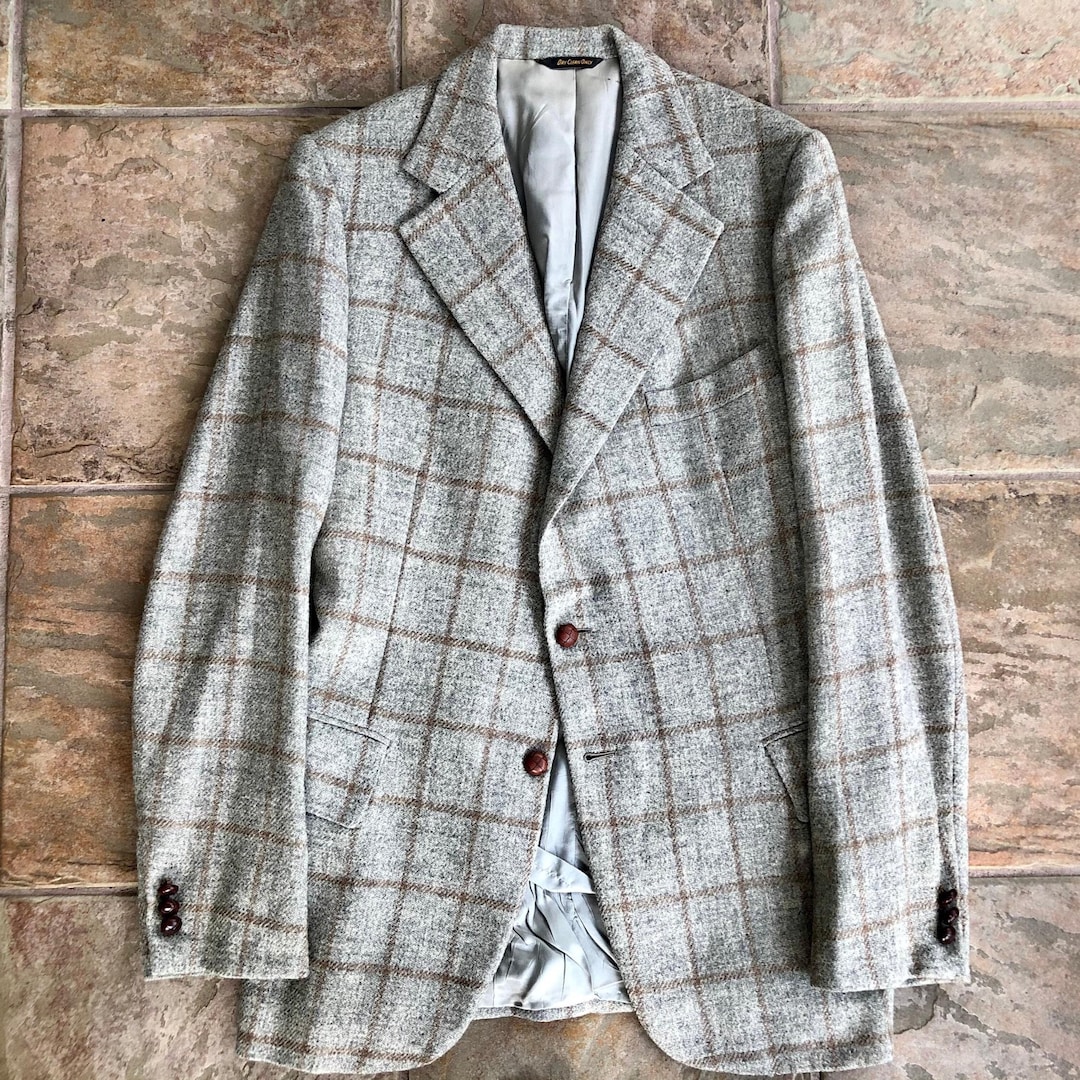 1970s Gray & Brown Windowpane Plaid Tweed Sport Coat | 35 36 Long ...