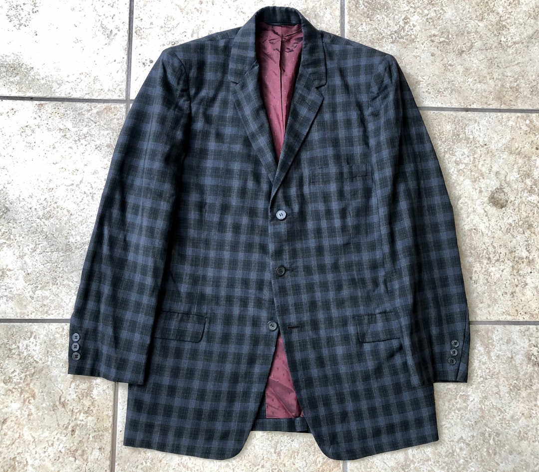 1950s CURLEE Blue Gray Shadow Plaid Worsted Wool Sport Coat | 37 38 ...