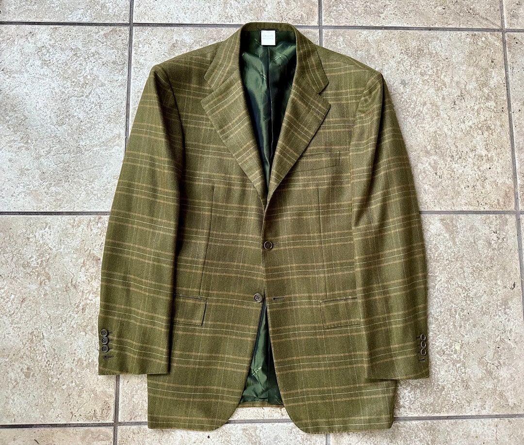 Vintage KITON Olive Green Plaid Cashmere Sport Coat 38 39 Regular ...