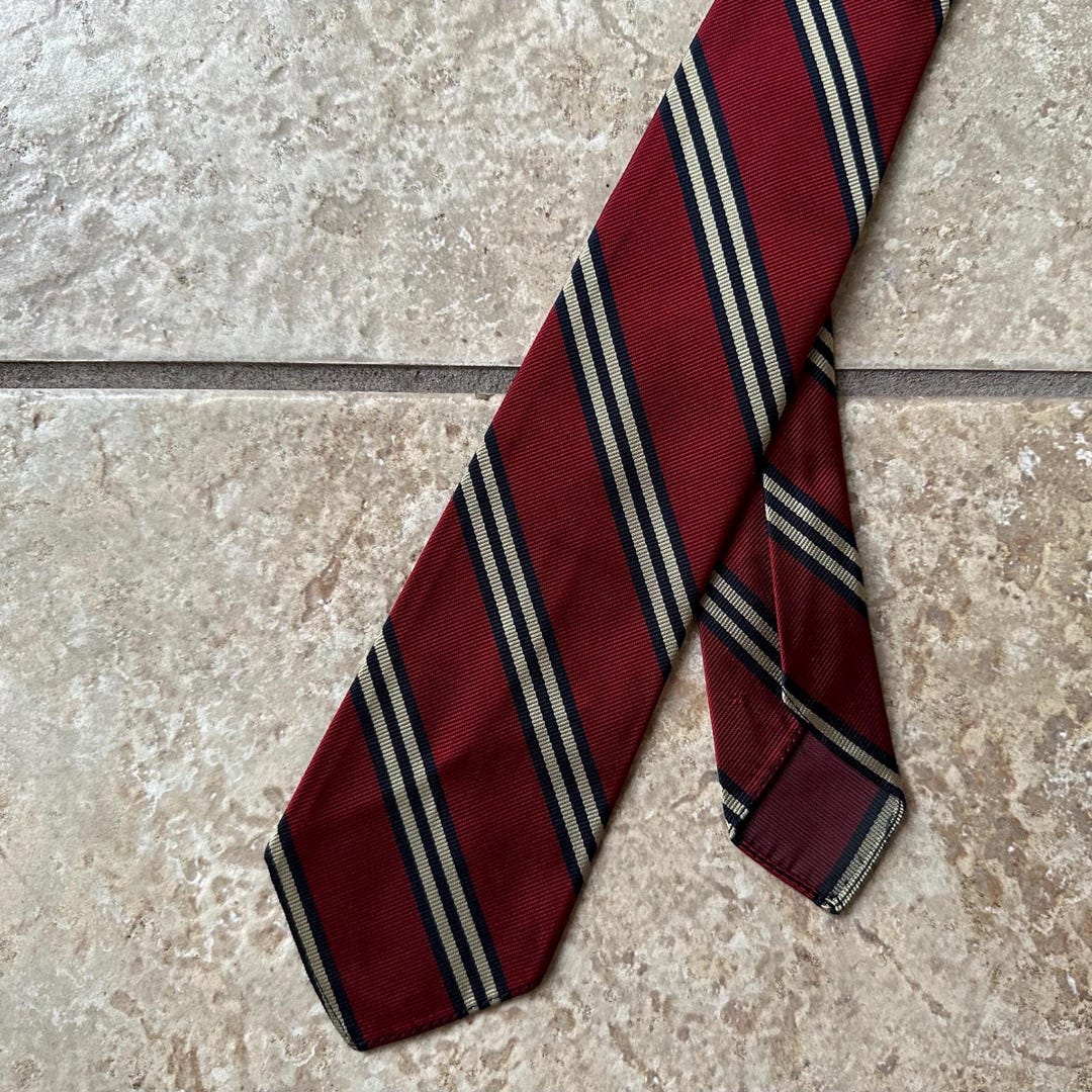 1960s BROOKS BROTHERS Red & Navy Blue Regimental Striped Silk Repp Tie | Untipped Ivy League ...