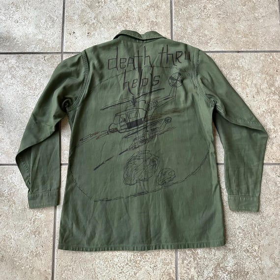 1960s USMC OG-107 Shirt w/ Hand Drawn Back | 15.5 - 3… - Gem