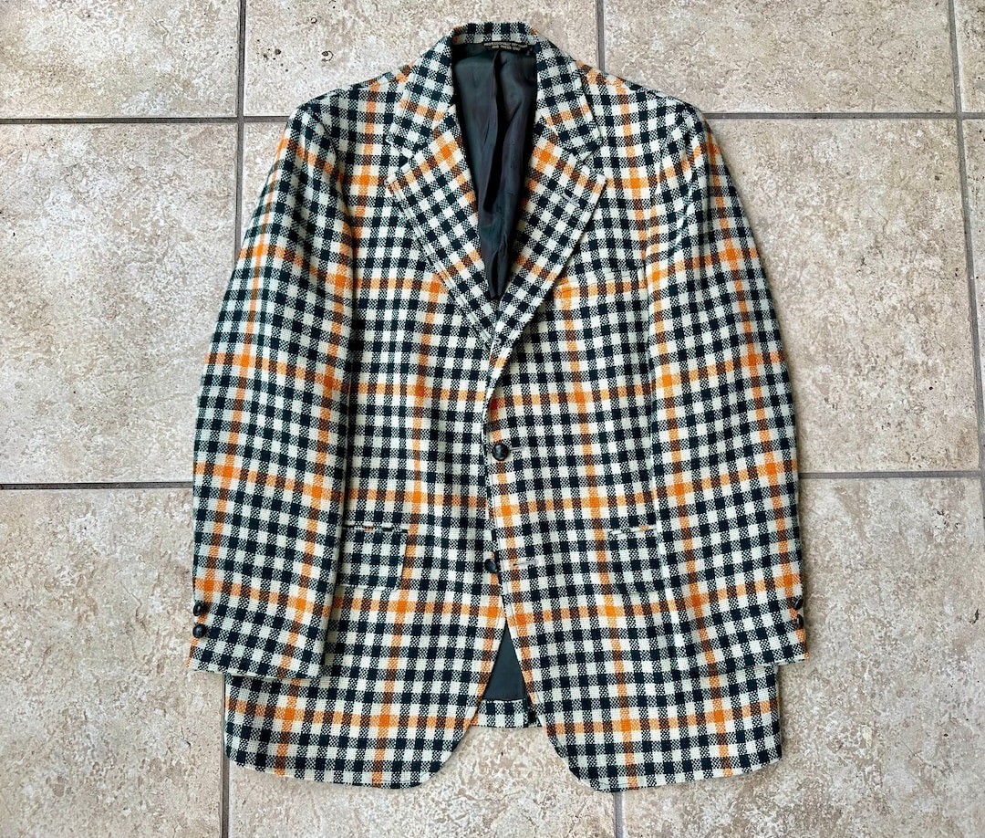 1960s Green & Orange Gun Club Check Sack Sport Coat | 39 40 Regular | 3 ...