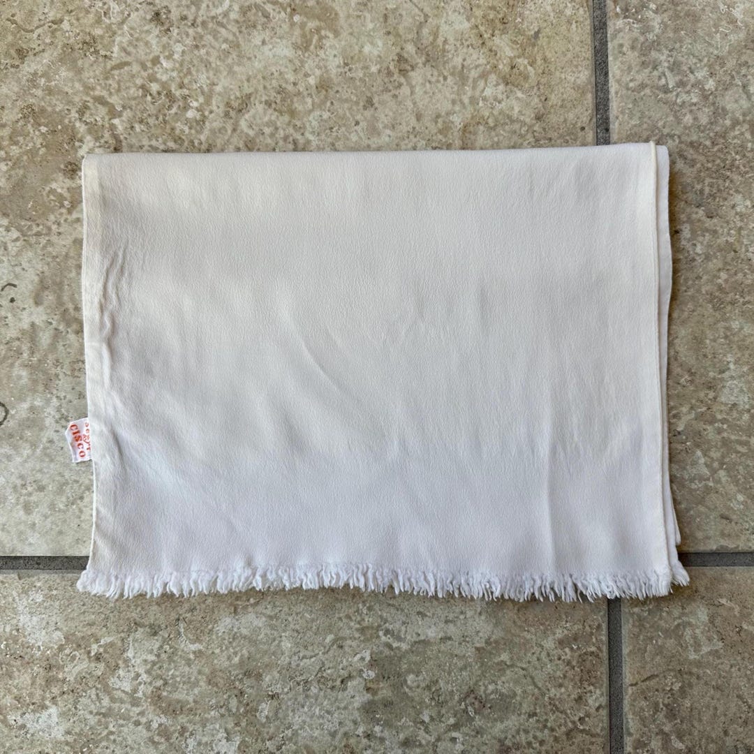 1950s Cream Silk Crepe Scarf W/ Tassel Fringe | CISCO Ivy League Trad ...
