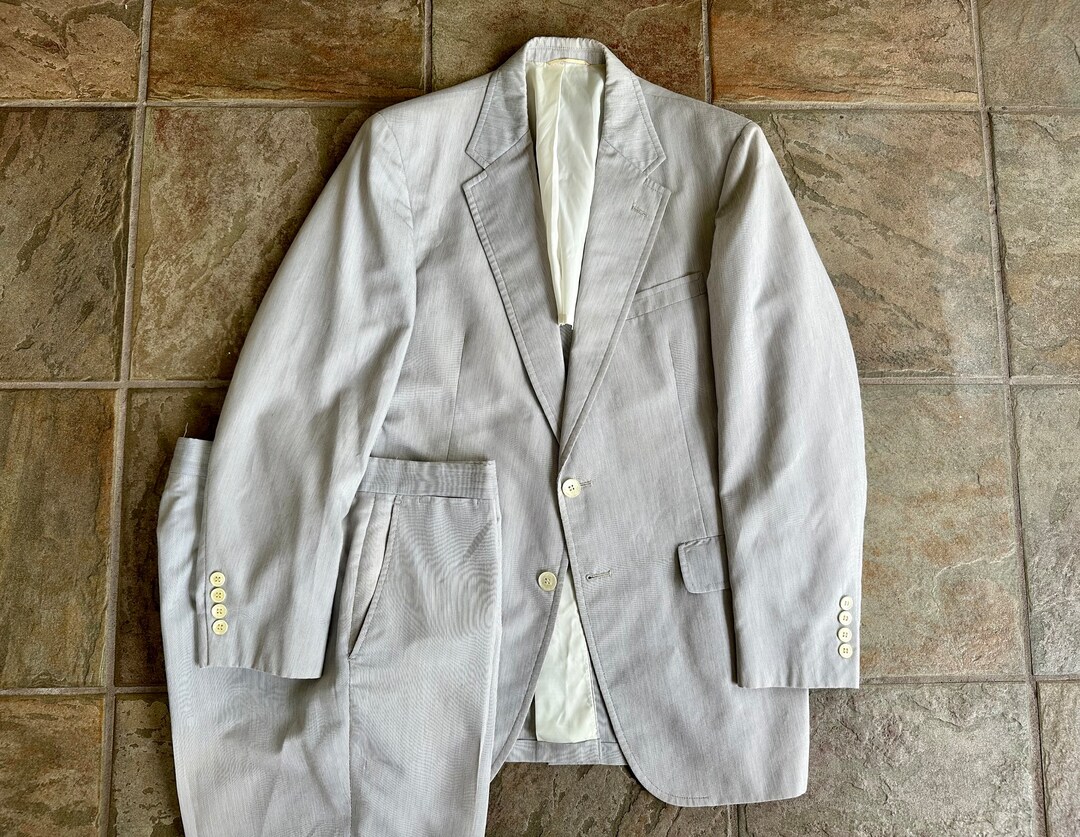 Vintage HASPEL Gray Striped Wash and Wear Pincord Suit 38 Regular Lord ...