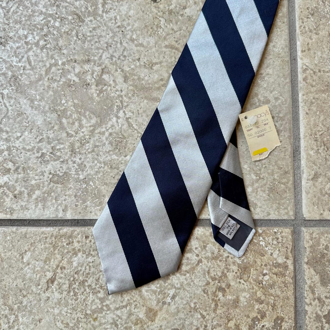 Vintage Navy Blue & Silver Regimental Striped Silk Repp Tie | MACY'S ...