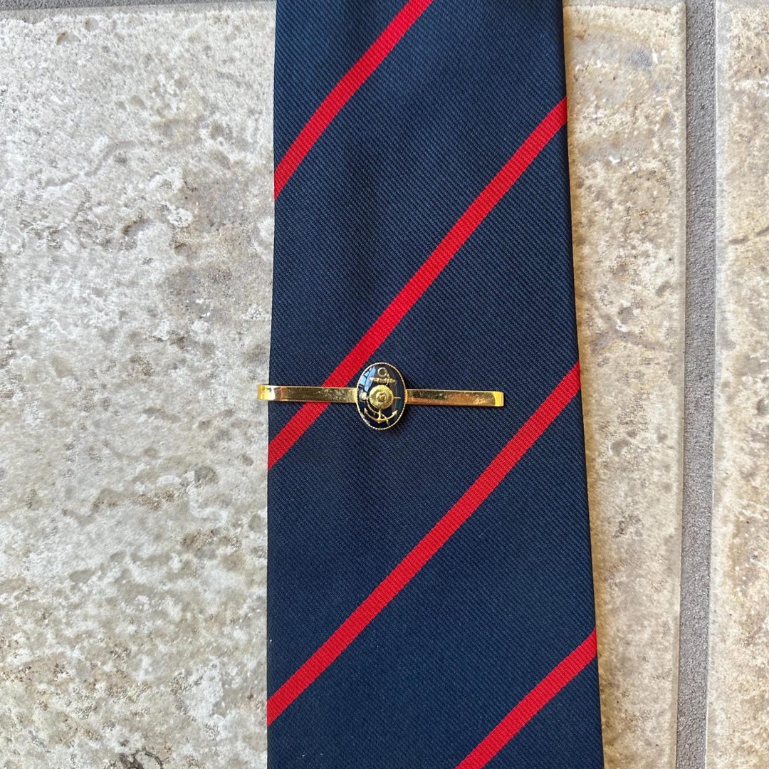 1960s Gold Brass Tie Bar W/ Naval Inlay | Anchor Motif Suit Accessory ...