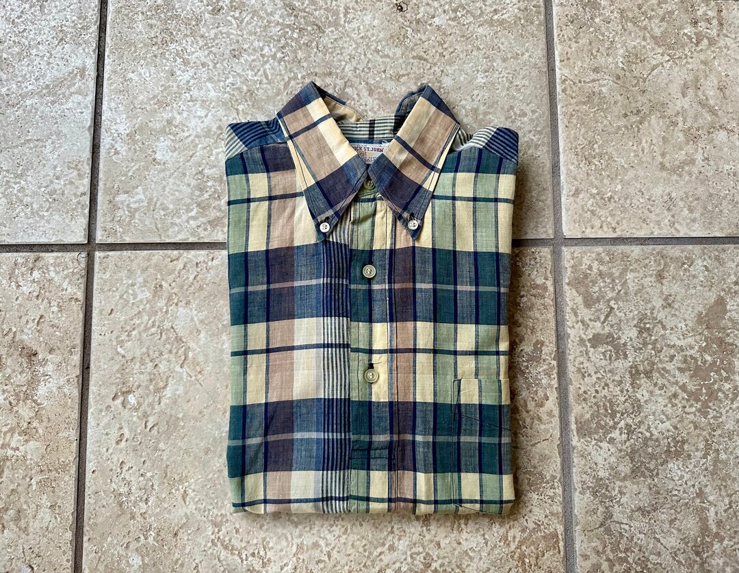 1960s Blue Plaid Bleeding Madras Button Down Popover Shirt Small Ivy ...